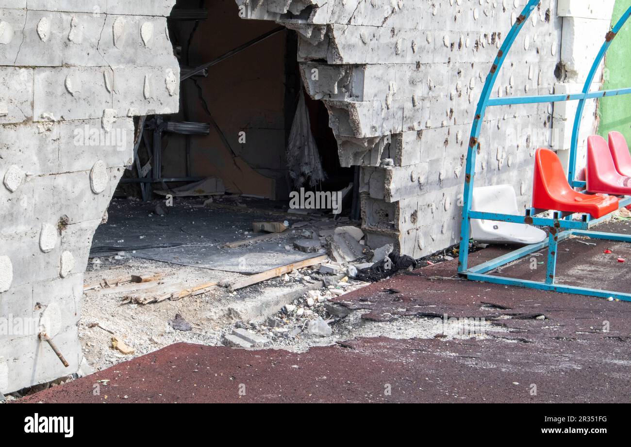 War in Ukraine. Exploded football stadium as a result of rocket attack ...