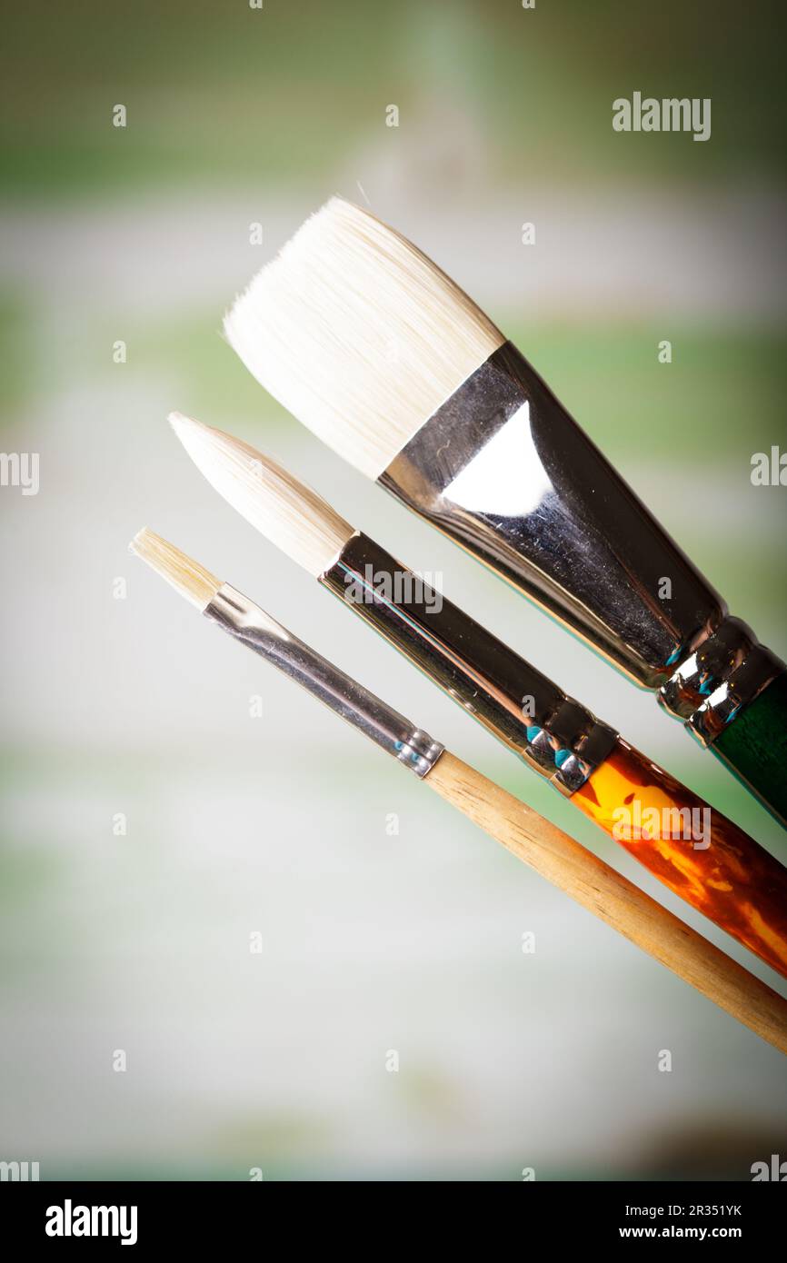 Close up various paint brushes hi-res stock photography and images - Alamy