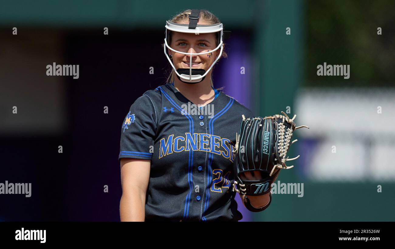 McNeese starting pitcher Shaelyn Sanders (24) walks on the field ...