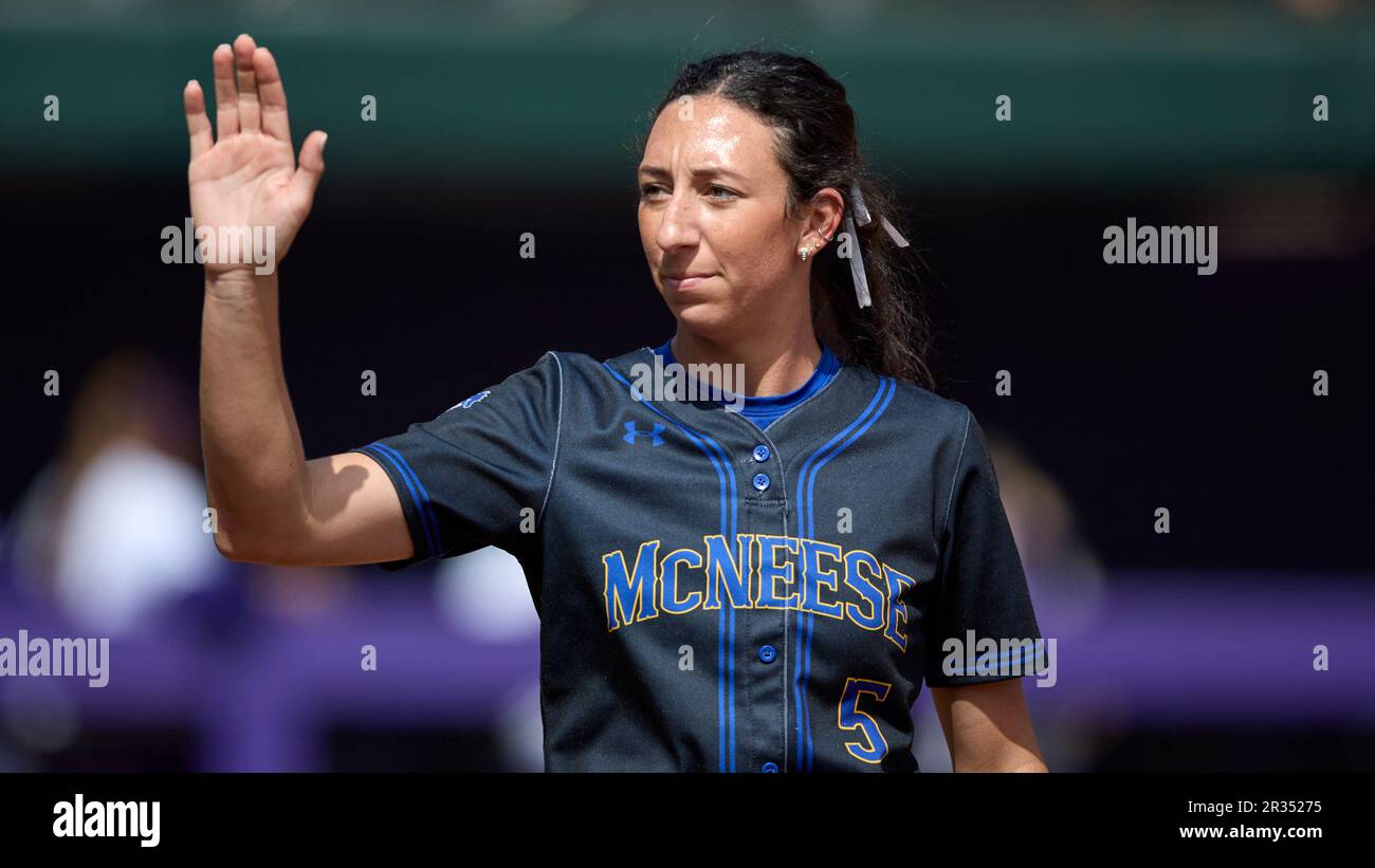 McNeese relief pitcher Whitney Tate (5) reacts between pitches against ...