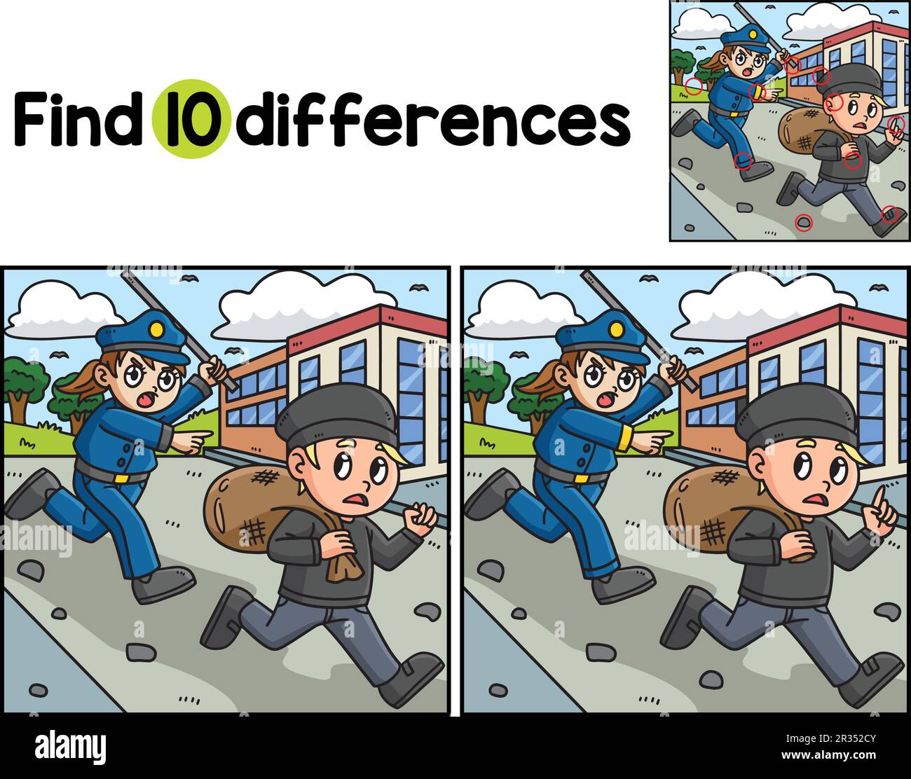 Policewoman Chasing Thief Find The Differences Stock Vector Image & Art ...