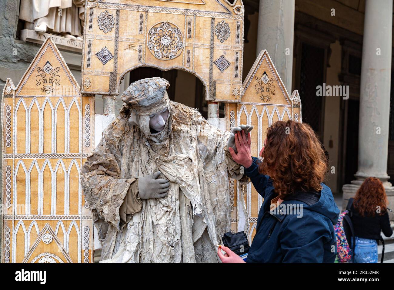 Florence, Italy - April 6, 2022: Mime artist performing in medieval ...