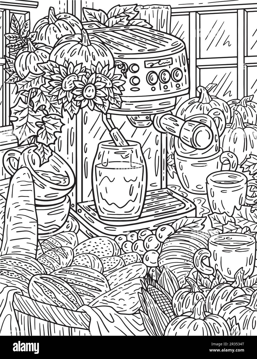 Thanksgiving Espresso Machine Adults Coloring Page Stock Vector Image ...