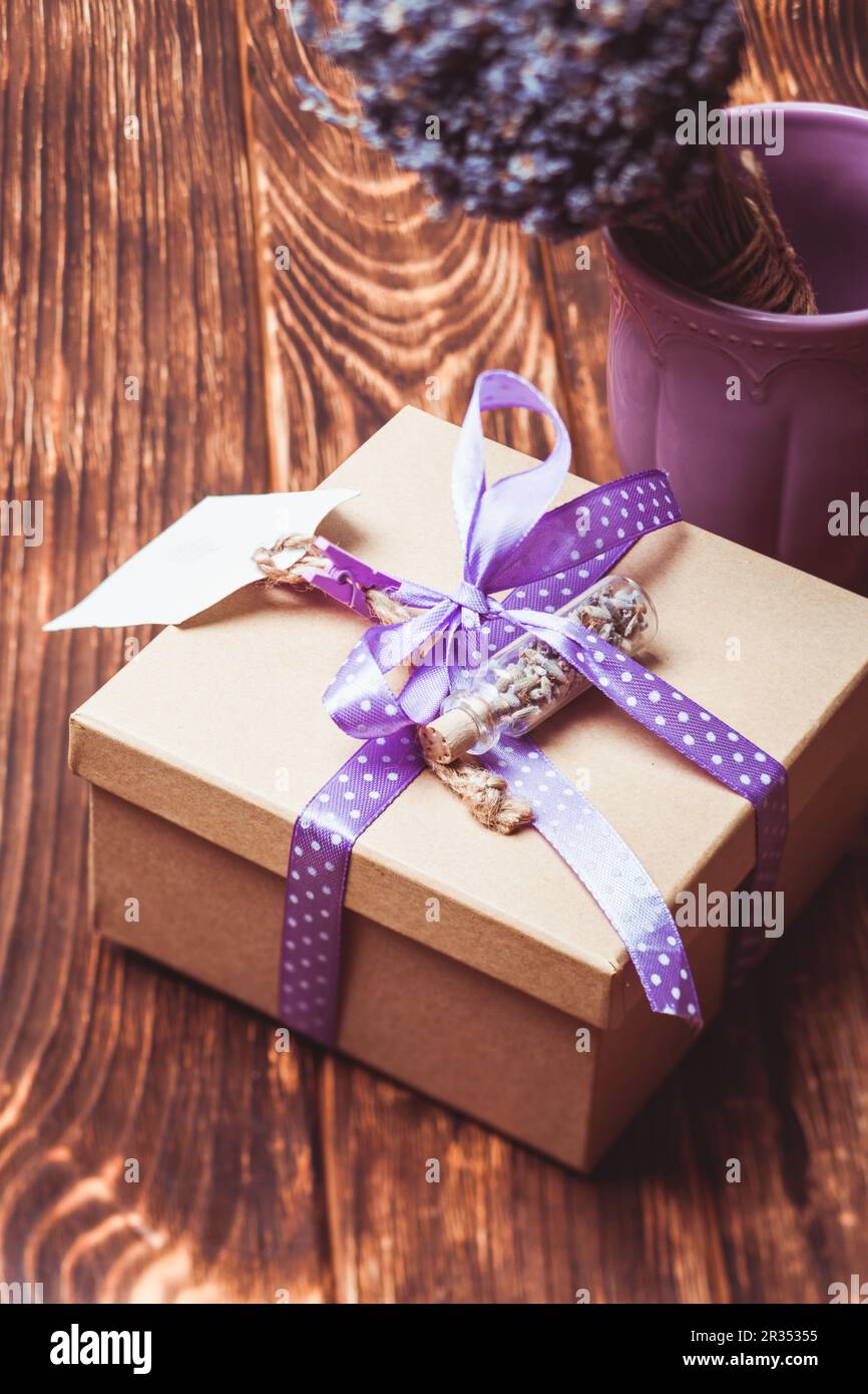 Lavender gift box Stock Photo - Alamy