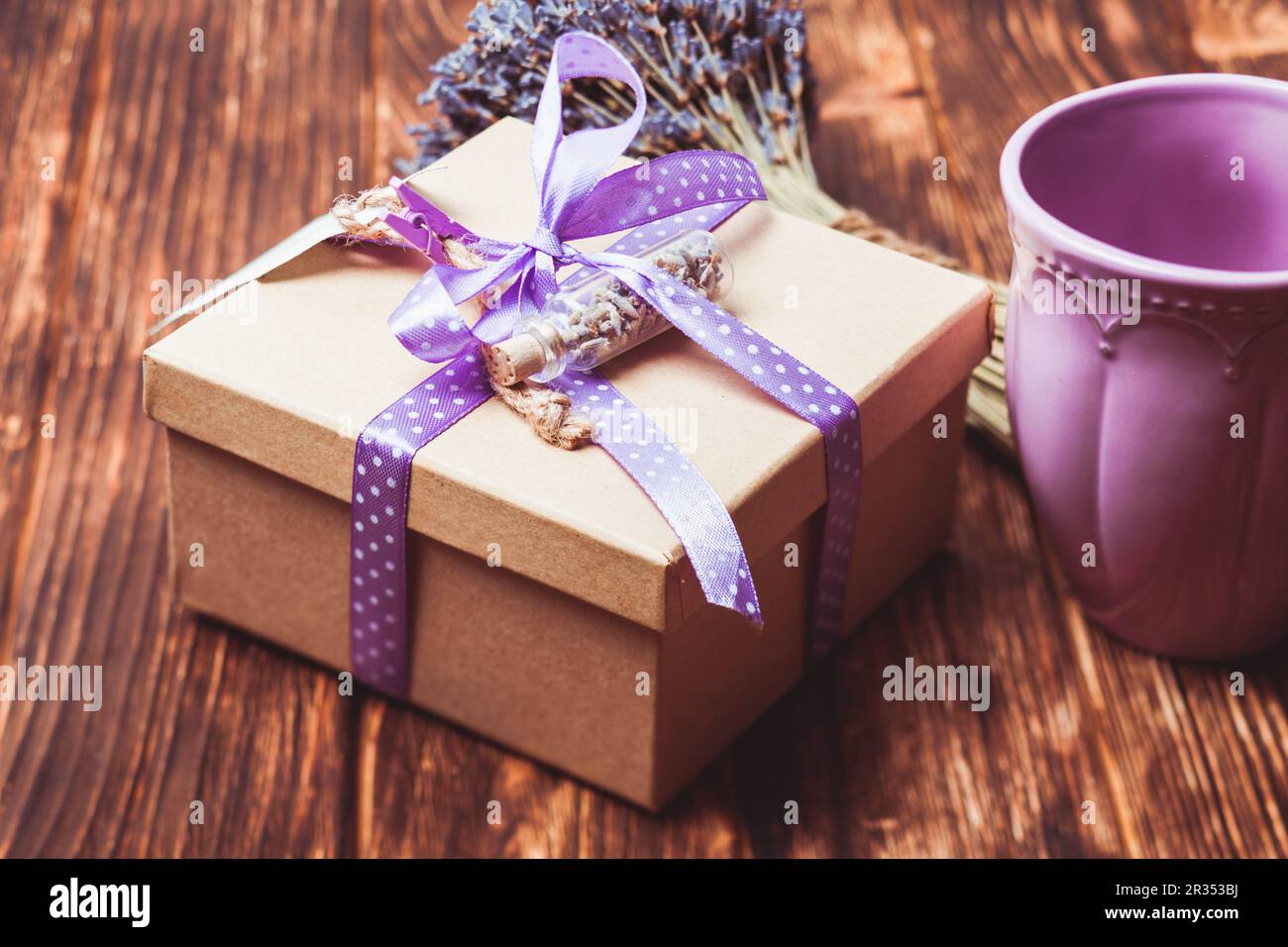 Lavender gift box Stock Photo - Alamy