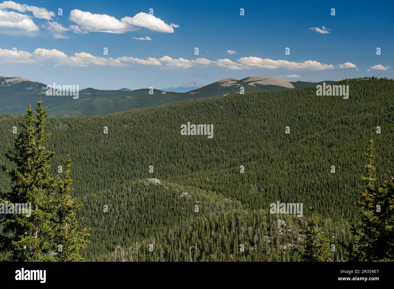 Pike's Peak, as seen from the road to Mt. Evans, 63 miles away Stock ...