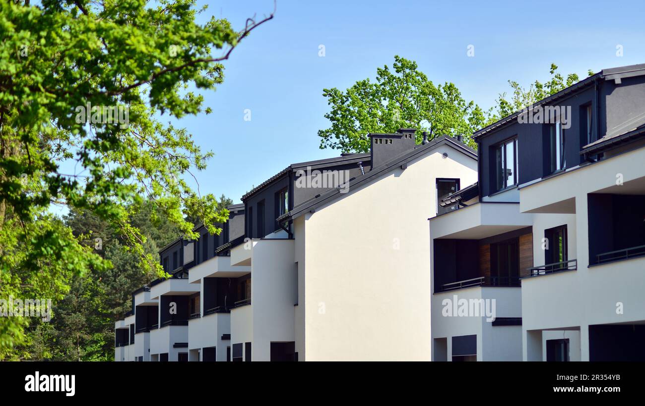 Terraced family homes in newly developed housing estate. The real ...