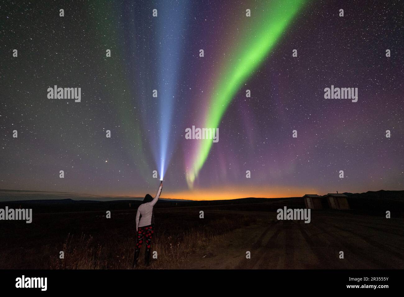 Northern lights display seen in northern Canada, Yukon Territory. One ...