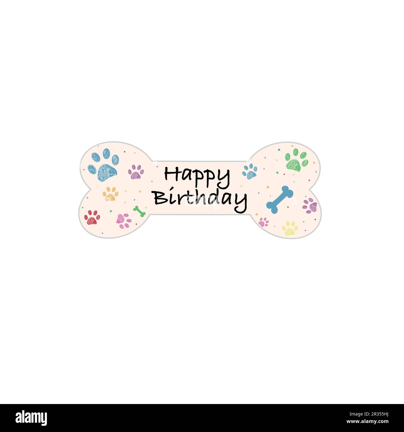 Rainbow colors paw prints and bone with Happy birthday text. Birthday ...