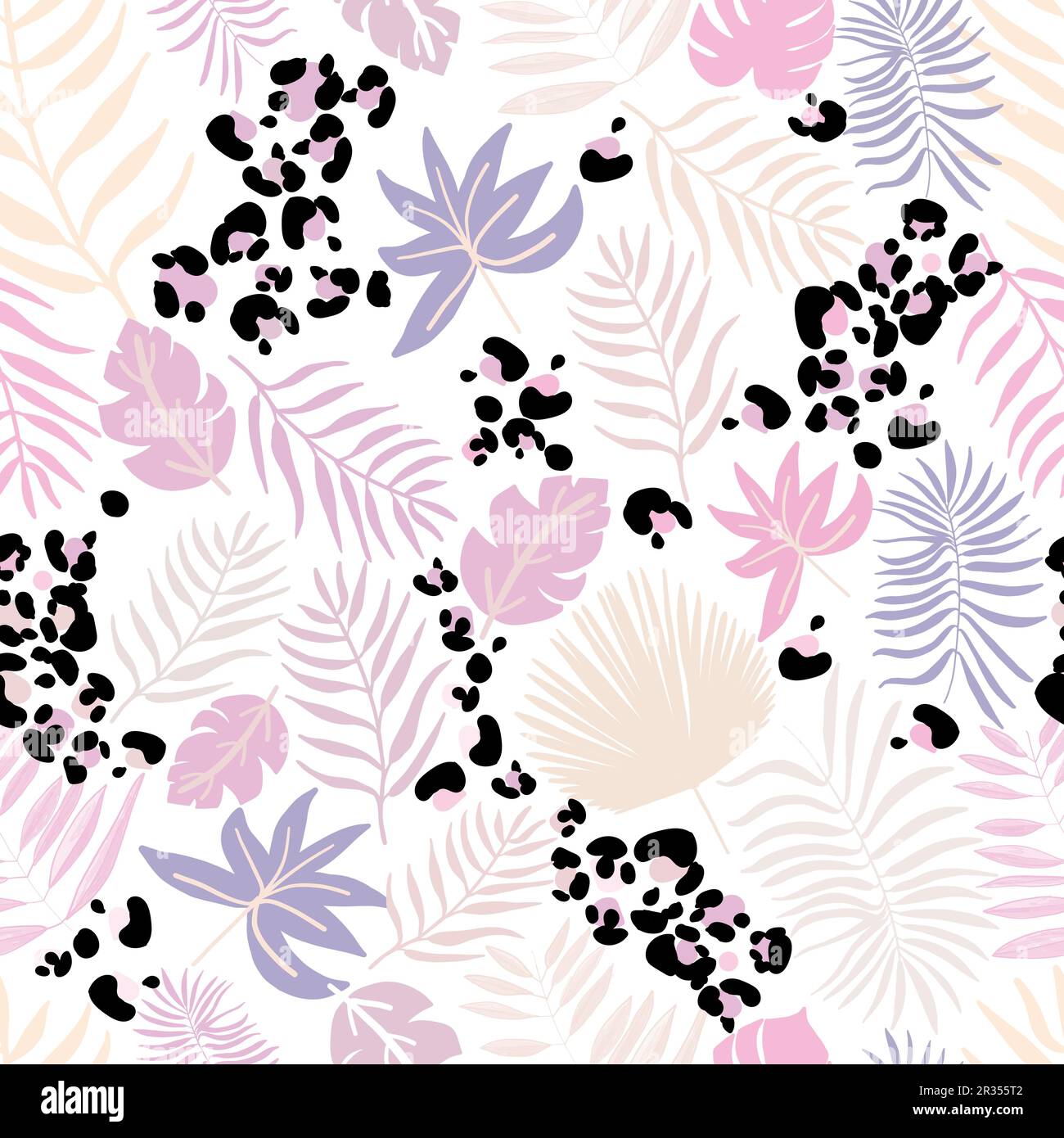 Leopard print with tropical theme seamless fabric design pattern Stock ...