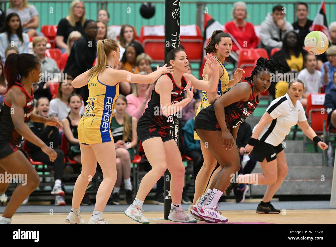 Action from the Netball Superleague match between Saracens Mavericks ...