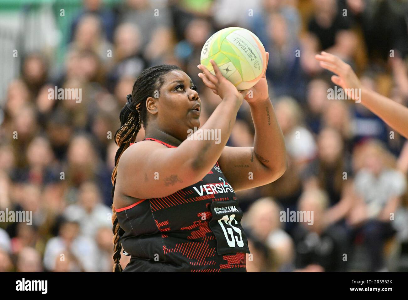 Action from the Netball Superleague match between Saracens Mavericks ...