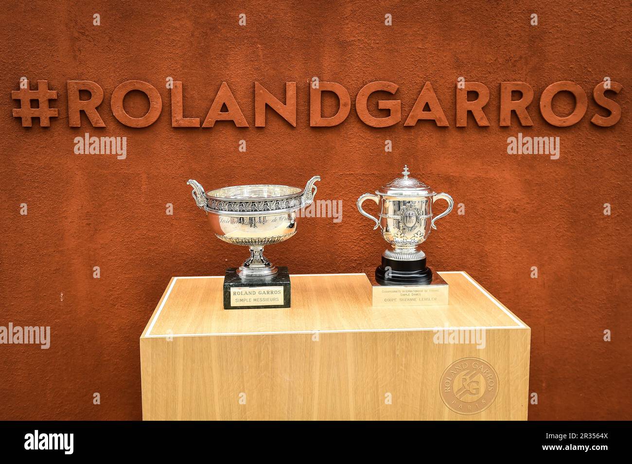 Paris, France. 22nd May, 2023. Exhibition of the Roland Garros trophies ...
