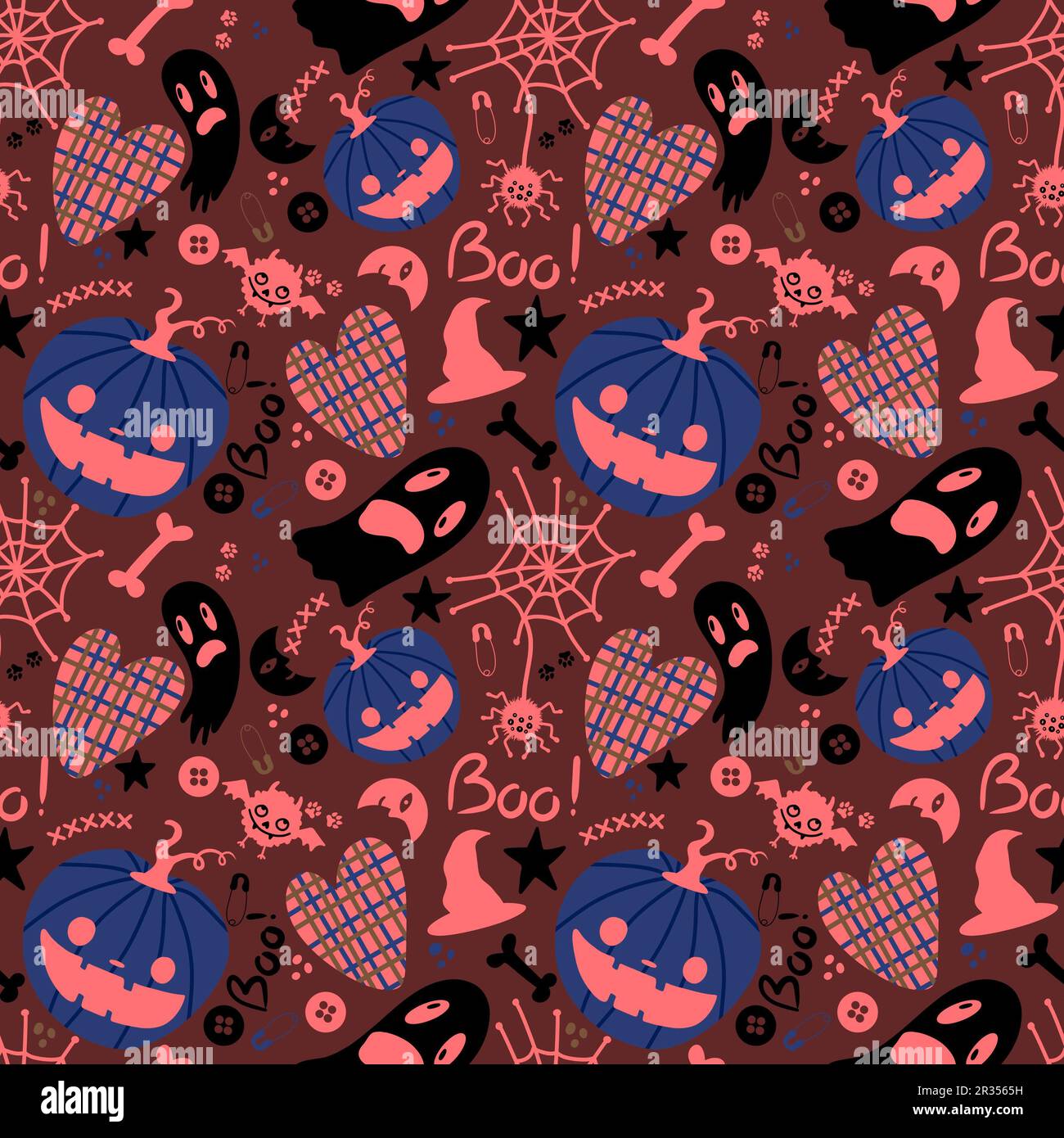 Halloween cartoon pumpkins seamless ghost and moon and bats and spider ...