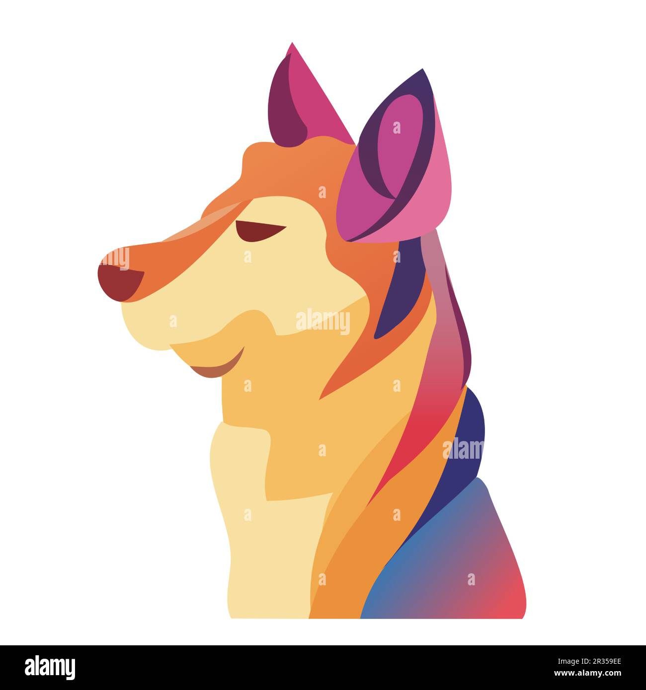 Flat colorful illustration of a dog in profile. Portrait of a Dog ...