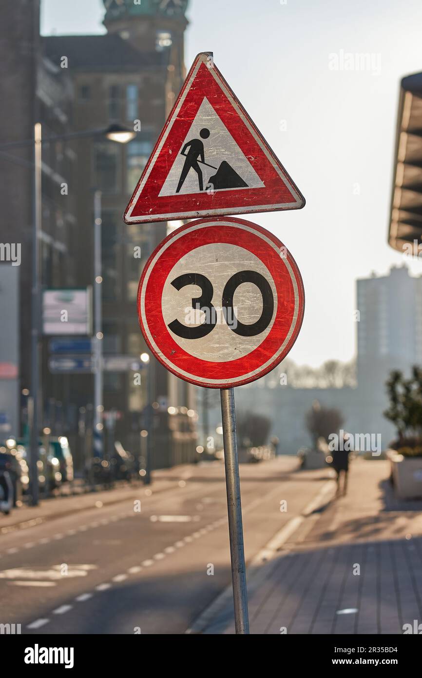 Road traffic signs on a street Stock Photo - Alamy
