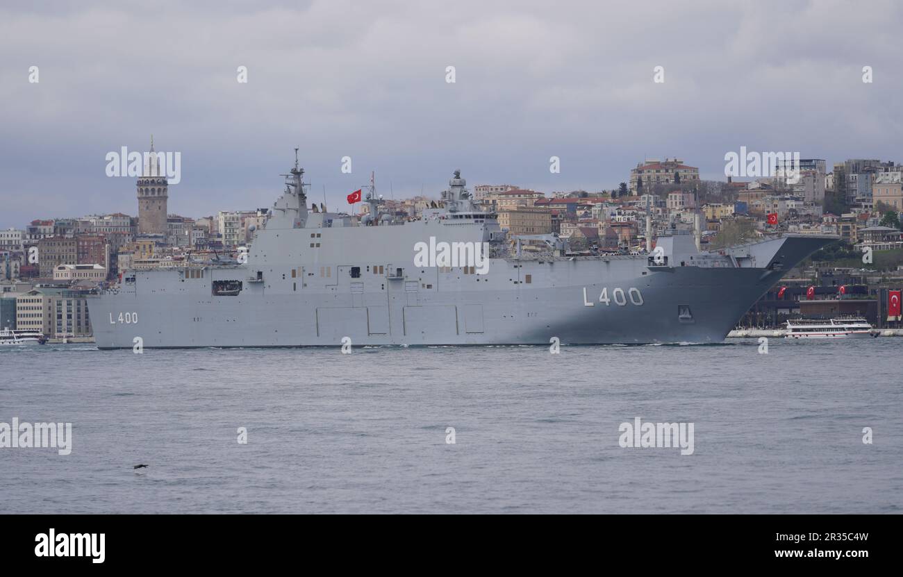 ISTANBUL, TURKIYE - APRIL 23, 2023: TCG Anadolu Ship passing Bosphorus ...
