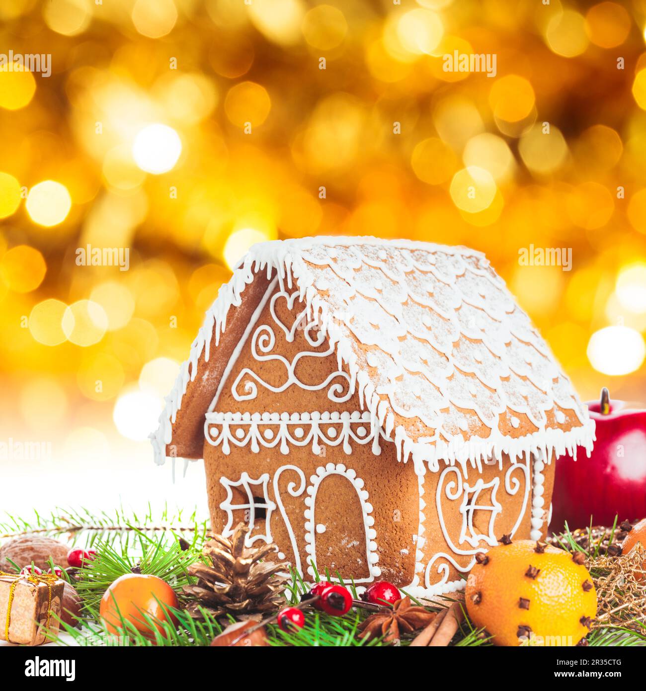 Gingerbread house and decor Stock Photo - Alamy