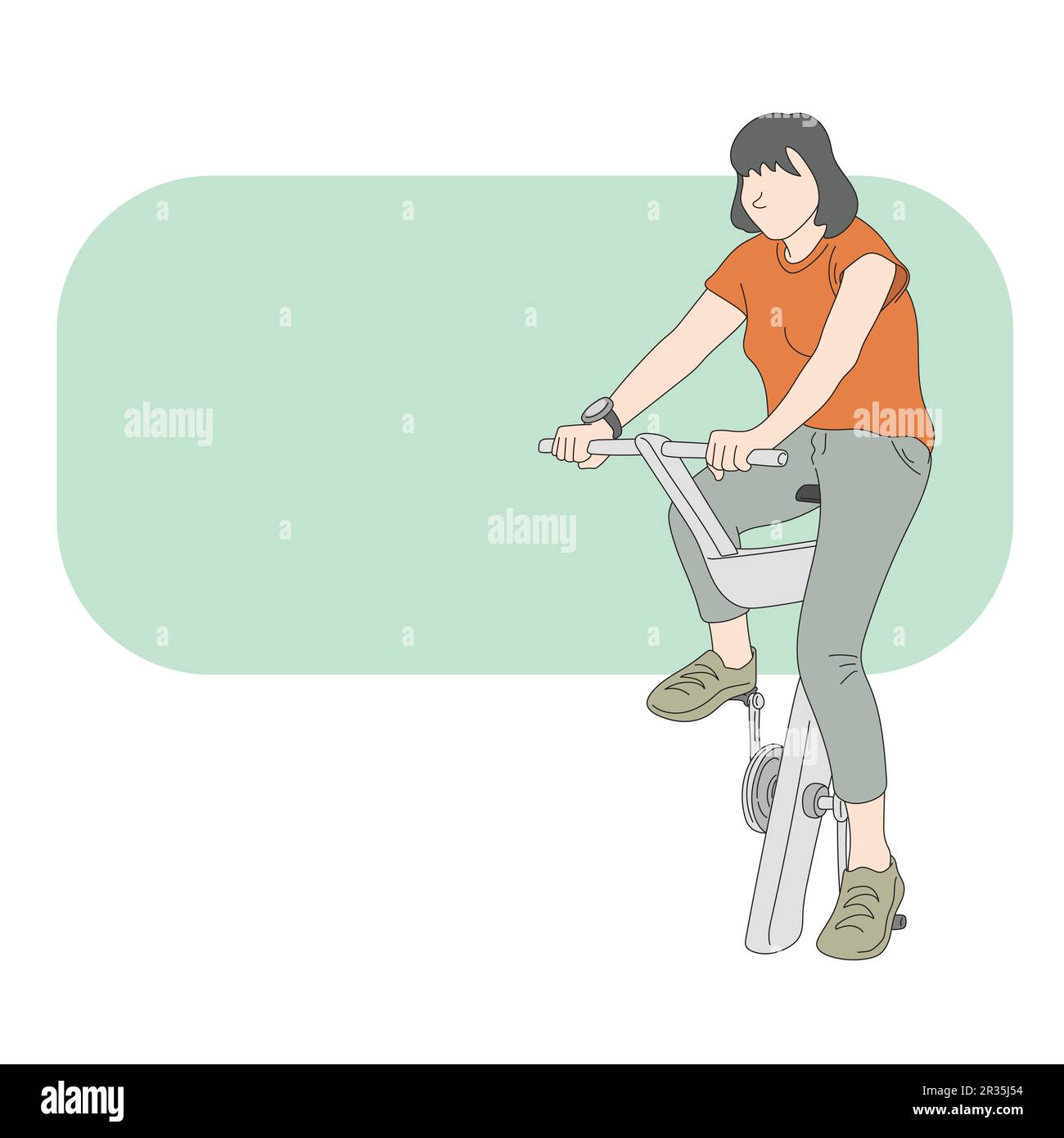 woman riding a bike in gym illustration vector hand drawn isolated on ...