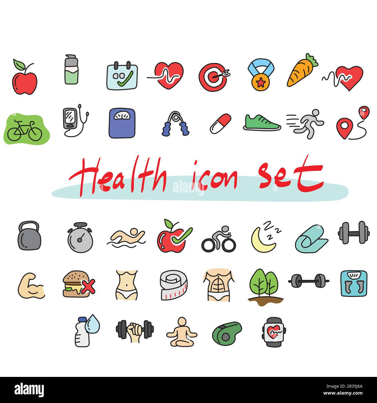 health icon set illustration vector hand drawn isolated on white ...