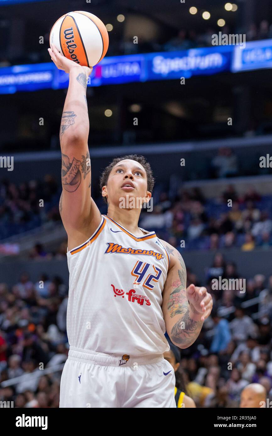 Phoenix Mercury center Brittney Griner (42) against the Los Angeles Sparks during a WNBA ...