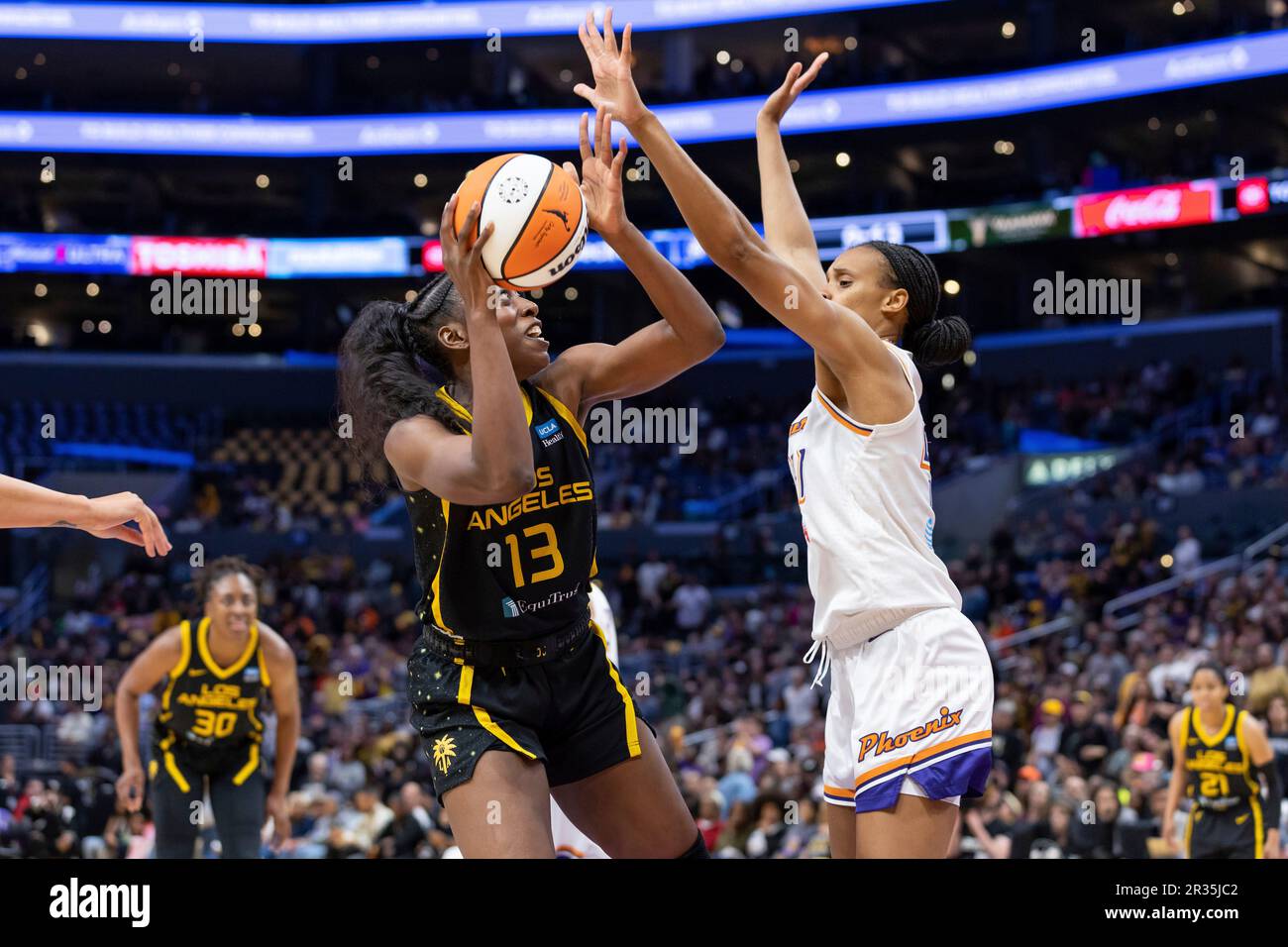 Los Angeles Sparks Forward Chiney Ogwumike (13) looks to shoot against ...