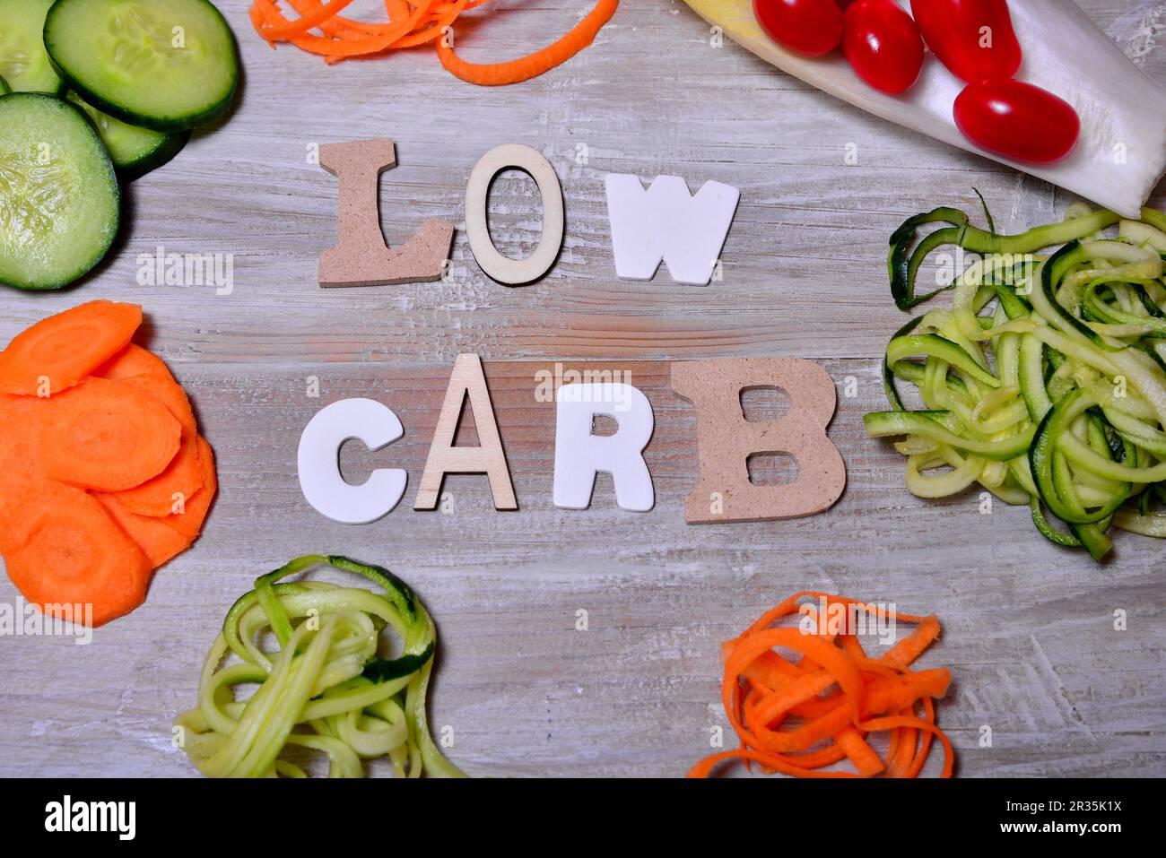 Low carb vegetable letters text Stock Photo - Alamy