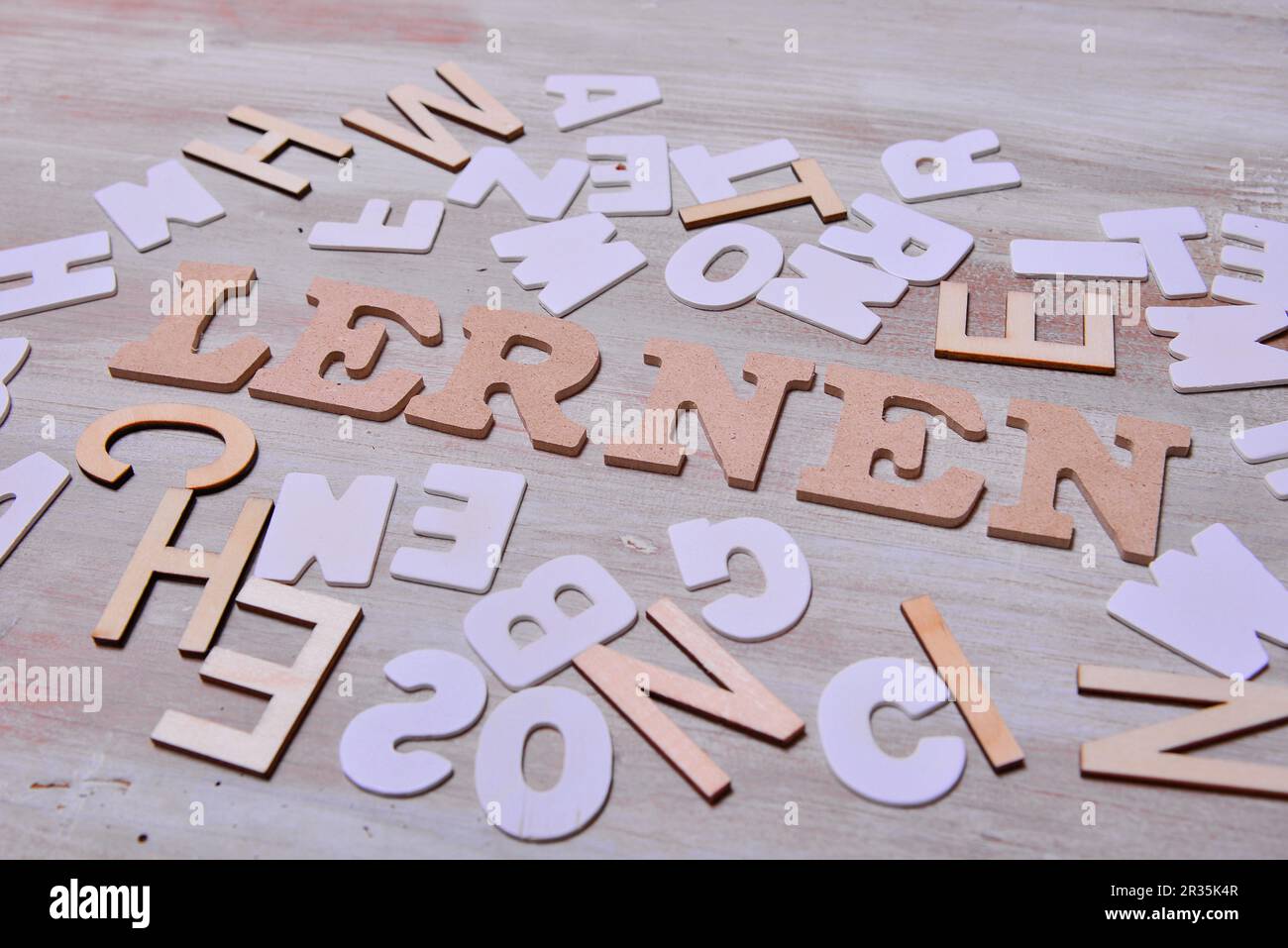 Learning wood letters school language course Stock Photo - Alamy