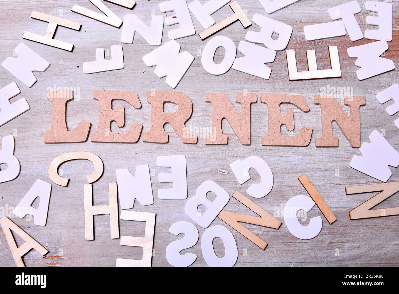 Learning wood letters school language course Stock Photo - Alamy