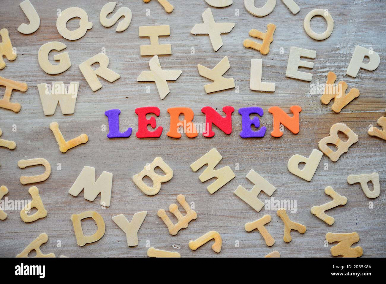 Learning wood letters school language course Stock Photo - Alamy