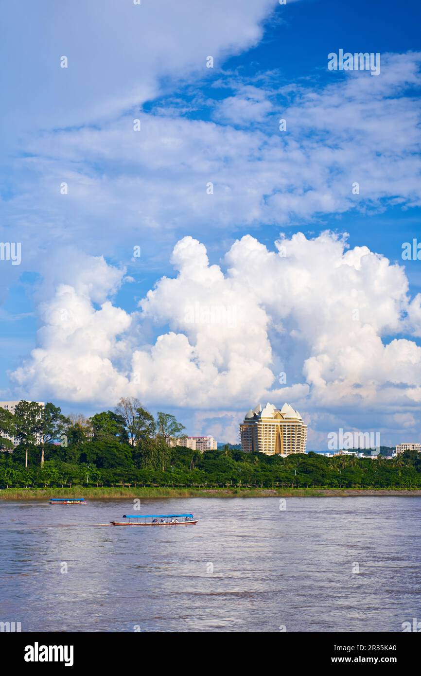 landscape of the Mekong River at the confluence of three countries ...