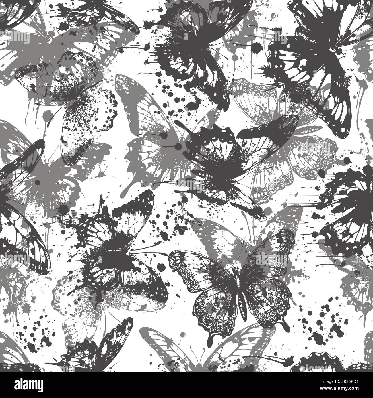 Seamless pattern gray butterflies print. Vector illustration Stock ...