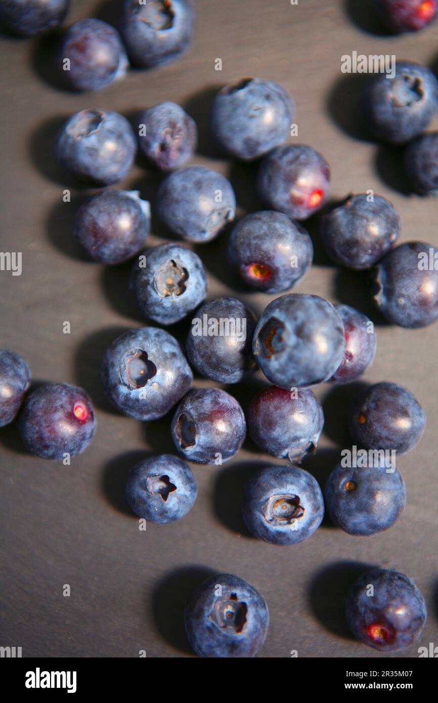 Blueberries on a grey surface Stock Photo - Alamy