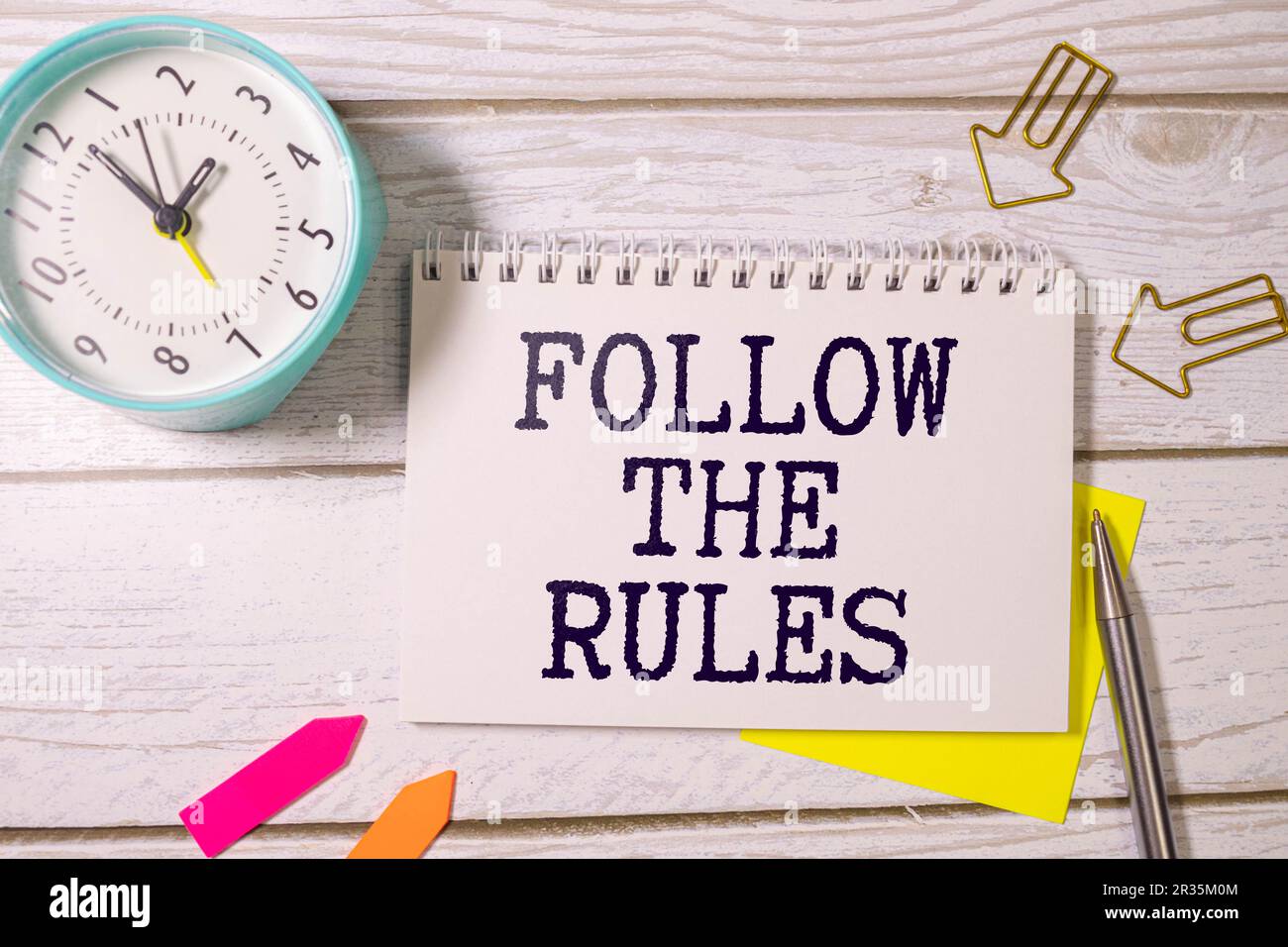 Follow The Rules text written on a notebook with pencils Stock Photo ...