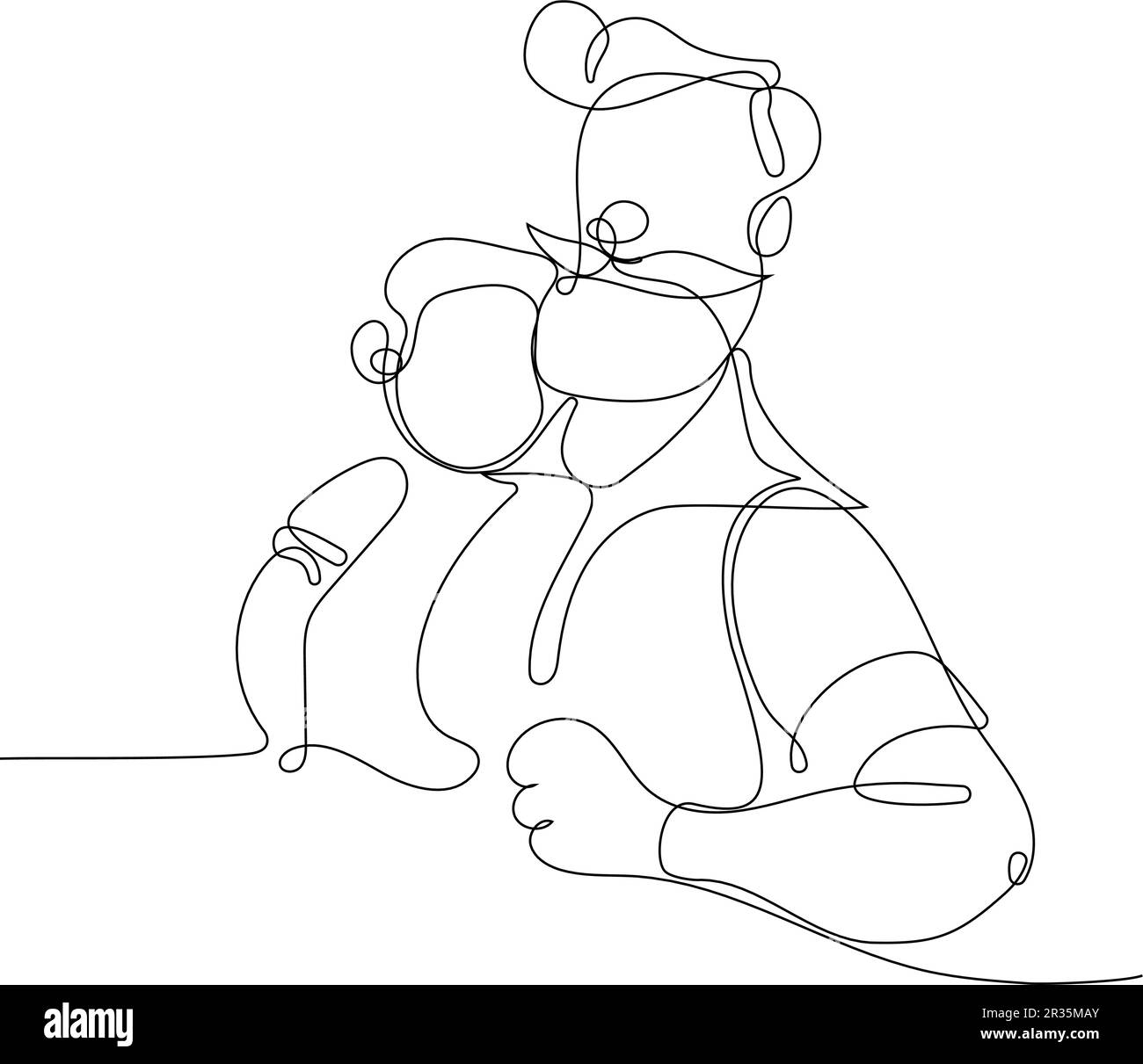 Hugs of a father with a child. One continuous line drawing banner ...