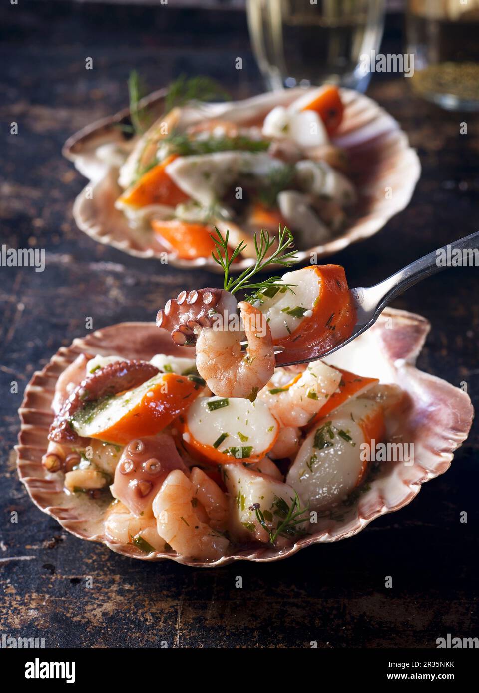 Seafood coktail (squid, king prawns and surimi) with a herb dressing ...