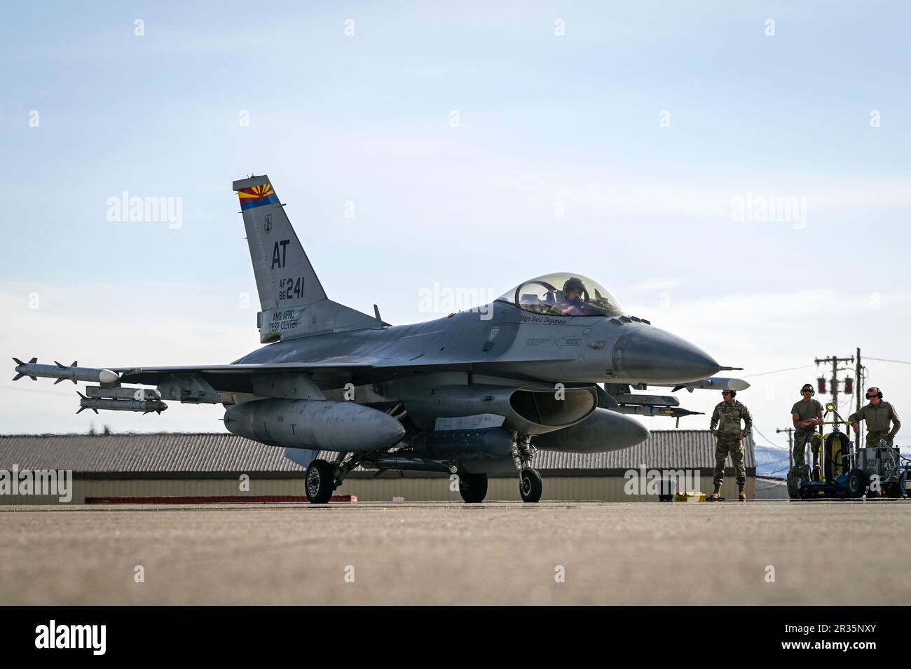 An F-16 Fighting Falcon, assigned to the Air National Guard Air Force ...
