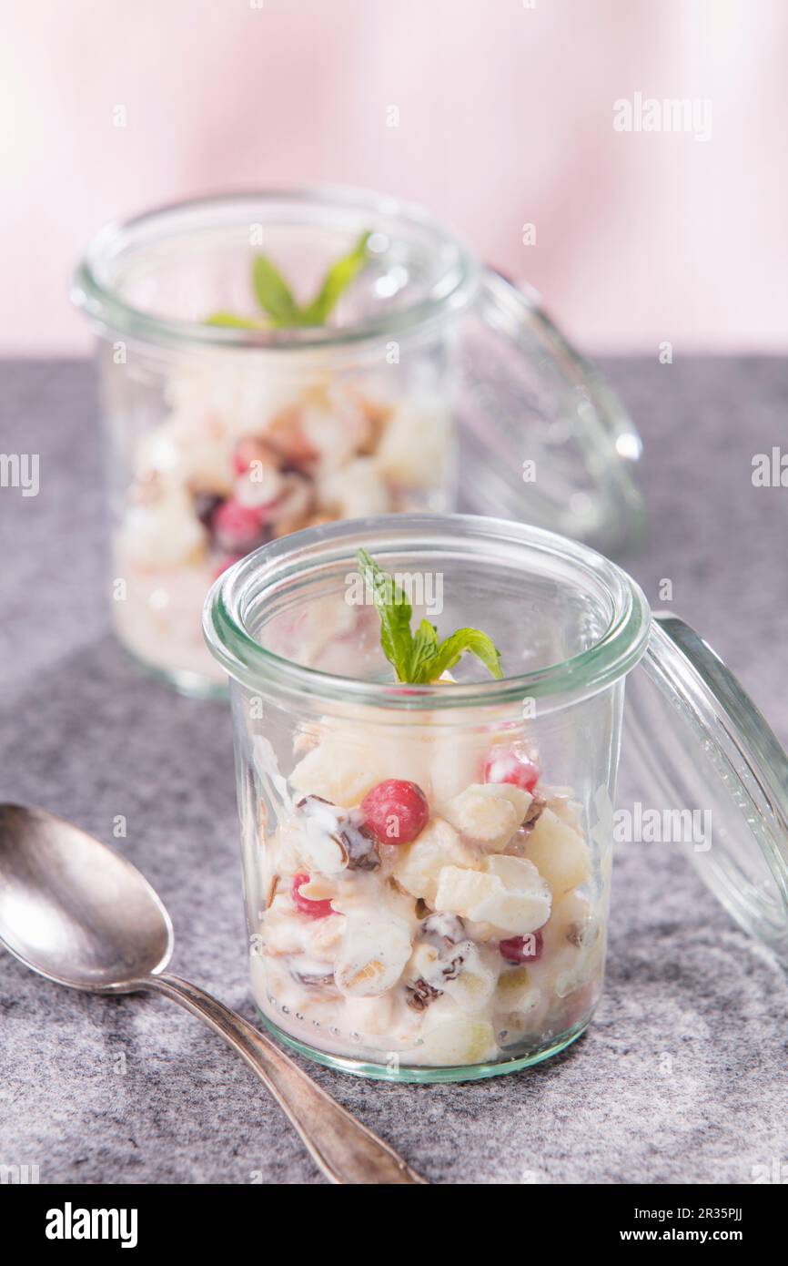 Bircher muesli with redcurrants in jars Stock Photo - Alamy