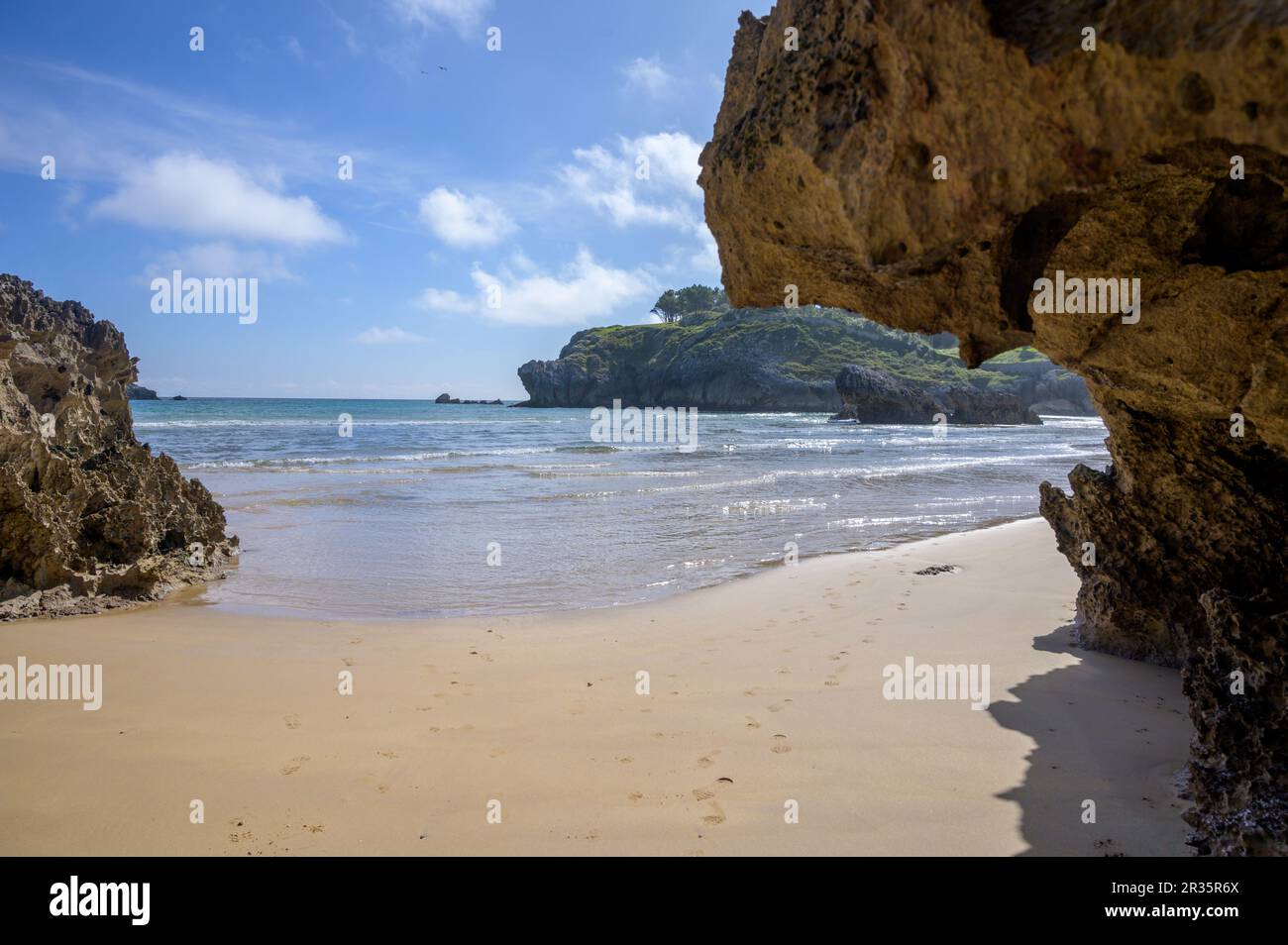 View on Playa de Palombina Las Camaras in Celorio village, Green coast ...
