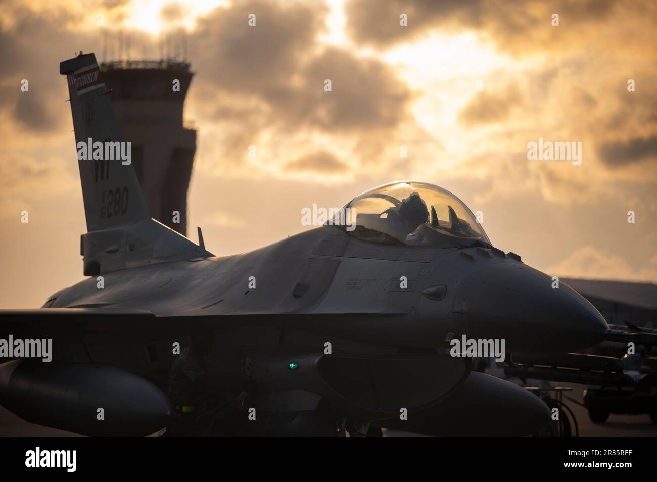 A U.S. Air Force F-16 Fighting Falcon assigned to the 93rd Fighter ...