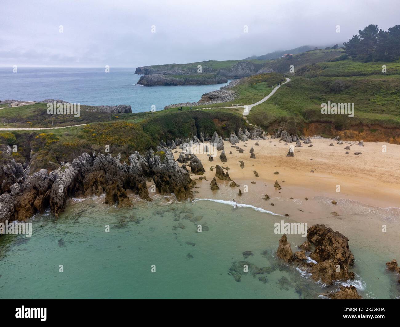 Aerial view on rocks on Playa de Toro in Llanes, Green coast of ...