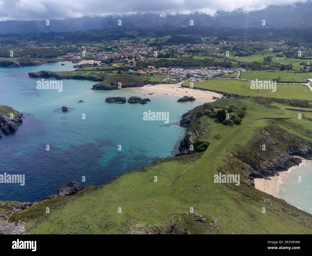 Aerial view on Playa de Palombina, Las Camaras and Celorio, Green coast ...