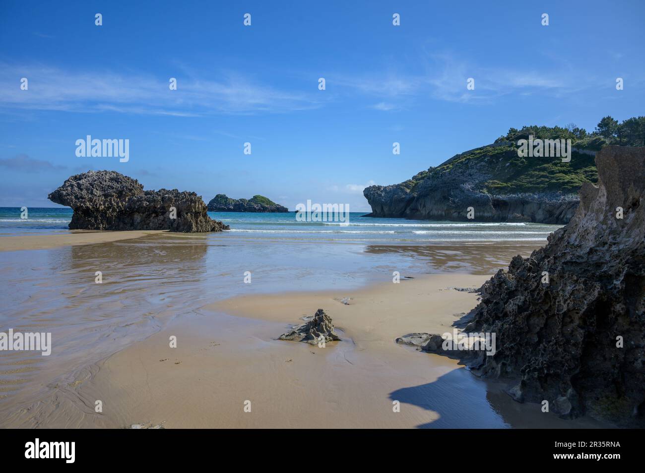 View on Playa de Palombina Las Camaras in Celorio village, Green coast ...