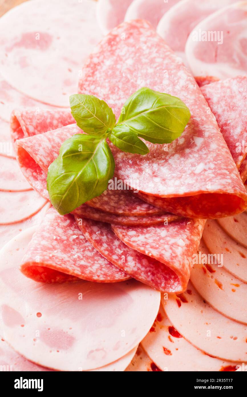 Types of sausage appetizer Stock Photo - Alamy