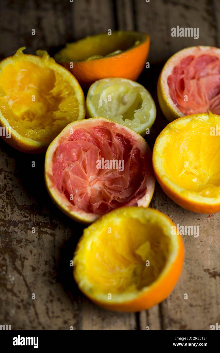 Skins of juiced citrus fruits Stock Photo - Alamy