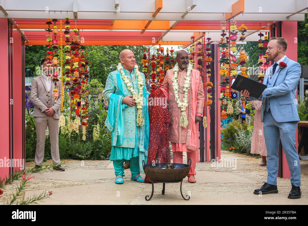 London, UK. 22nd May, 2023. Newlyweds, Manoj Malde and Clive Gillmor ...
