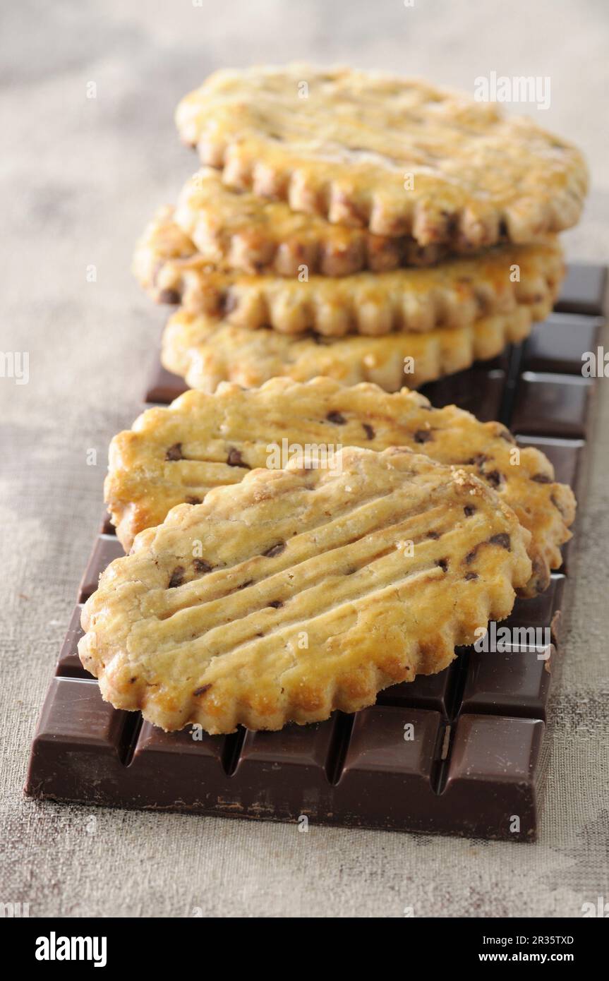 Sable biscuits with chocolate Stock Photo - Alamy