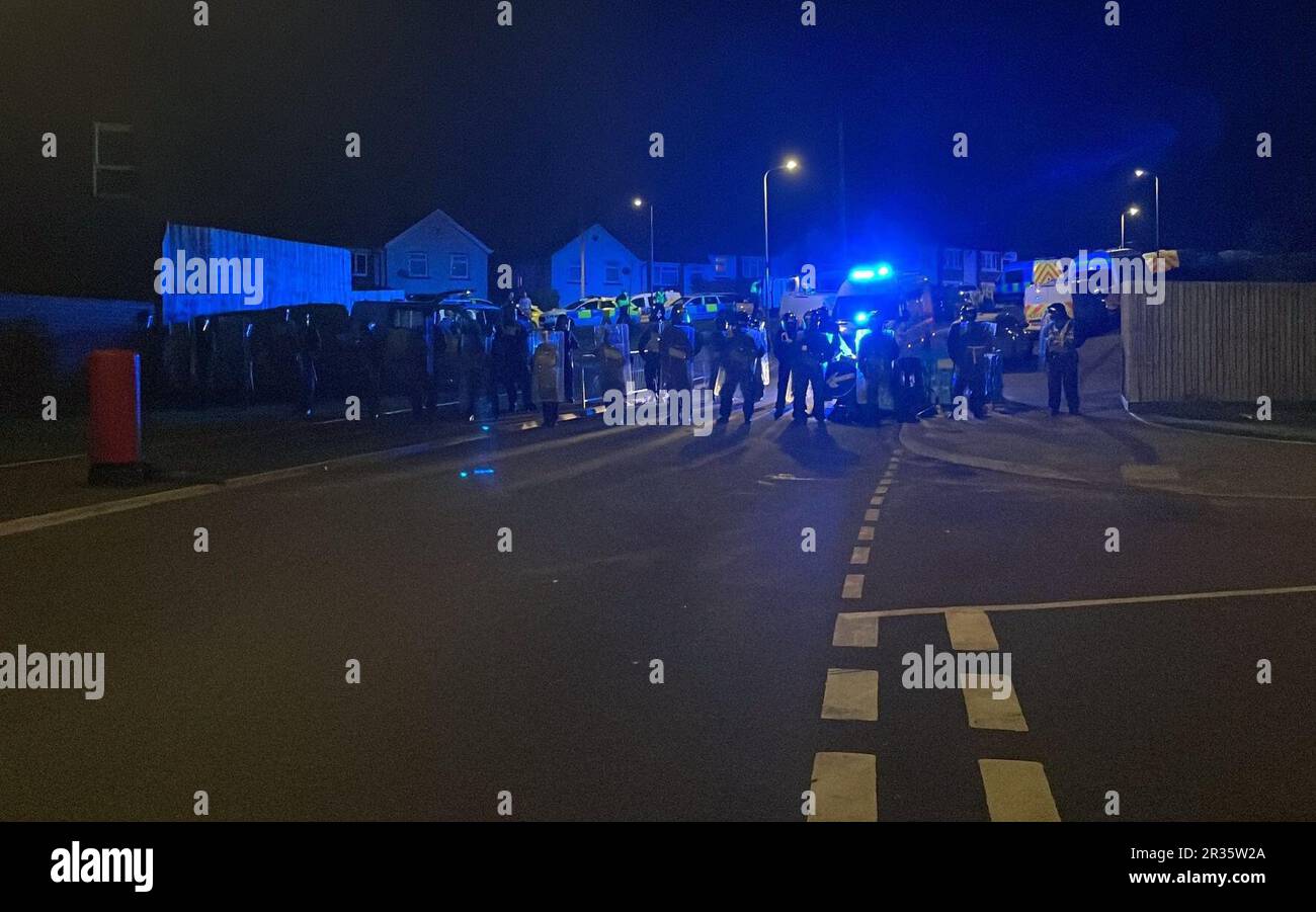 Police officers on Wilson Road in Cardiff as they face a "large scale ...