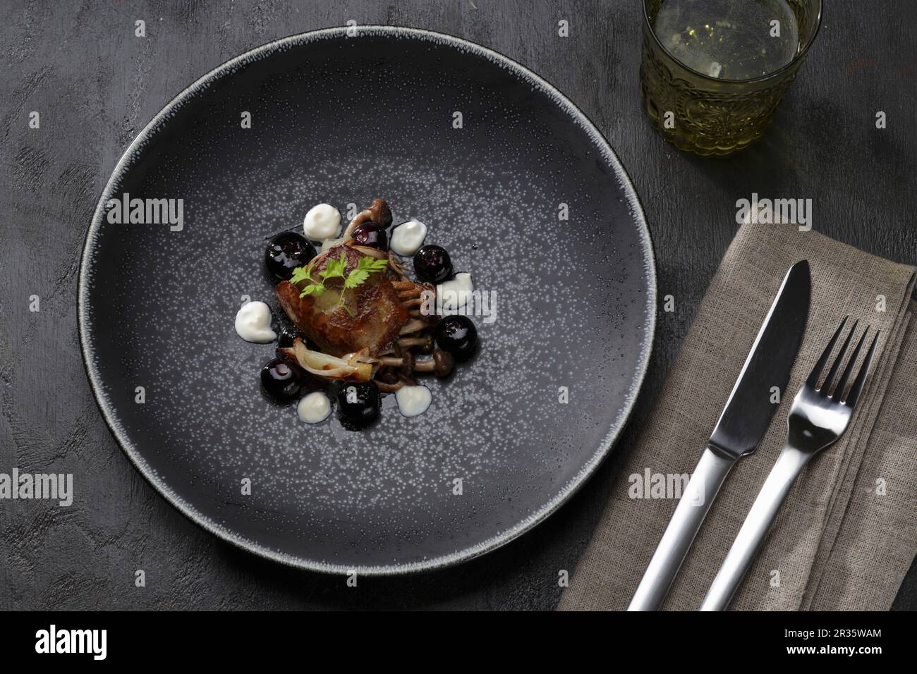 Duck liver with blueberries Stock Photo - Alamy