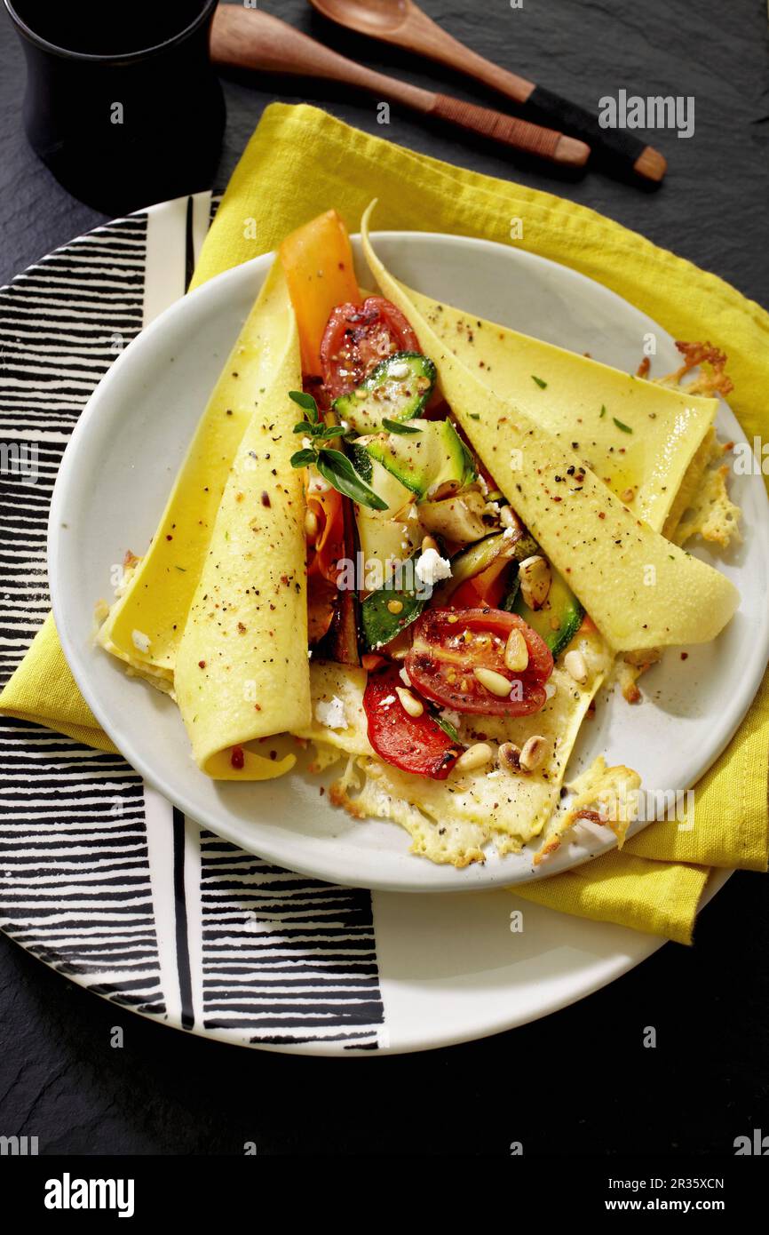 Open ravioli filled with Mediterranean vegetables Stock Photo - Alamy